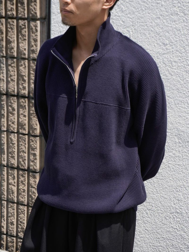 WAFFLE FOOTBALL HALF ZIP SWEAT[NAVY] | 1LDK (ワンエルディーケー) 公式サイト